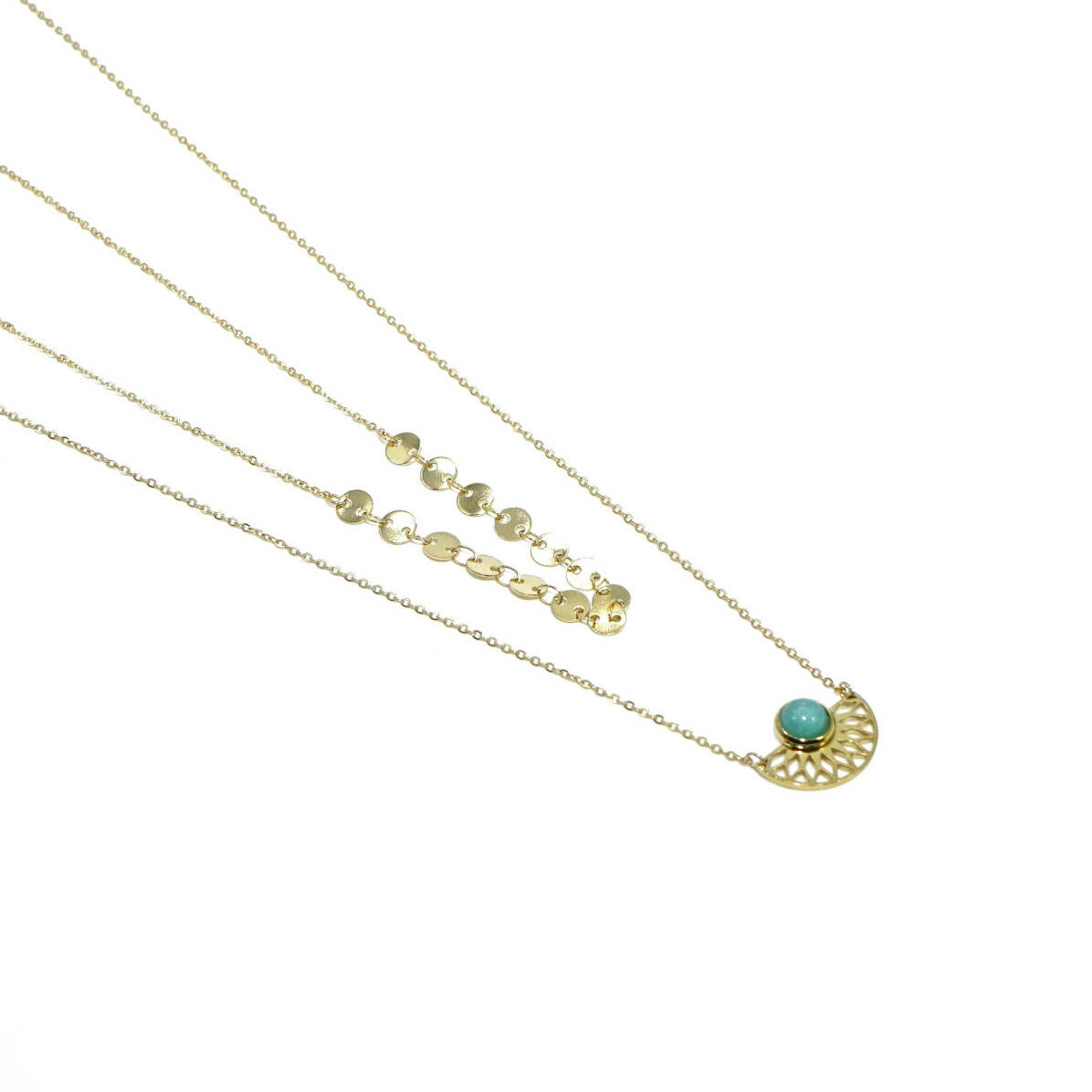 Collier double rang en acier doré et pierre bleue | Livraison rapide